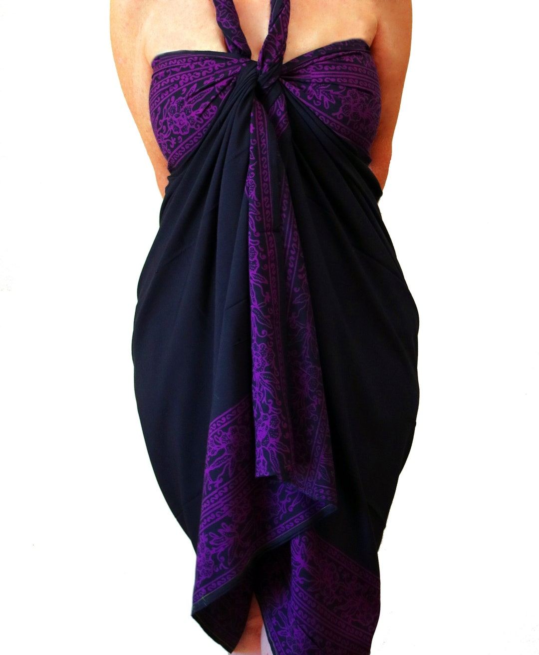 Hand-batiked Rayon Sarong: Black & Purple Beach Wrap - Swim Cover Up - Etsy