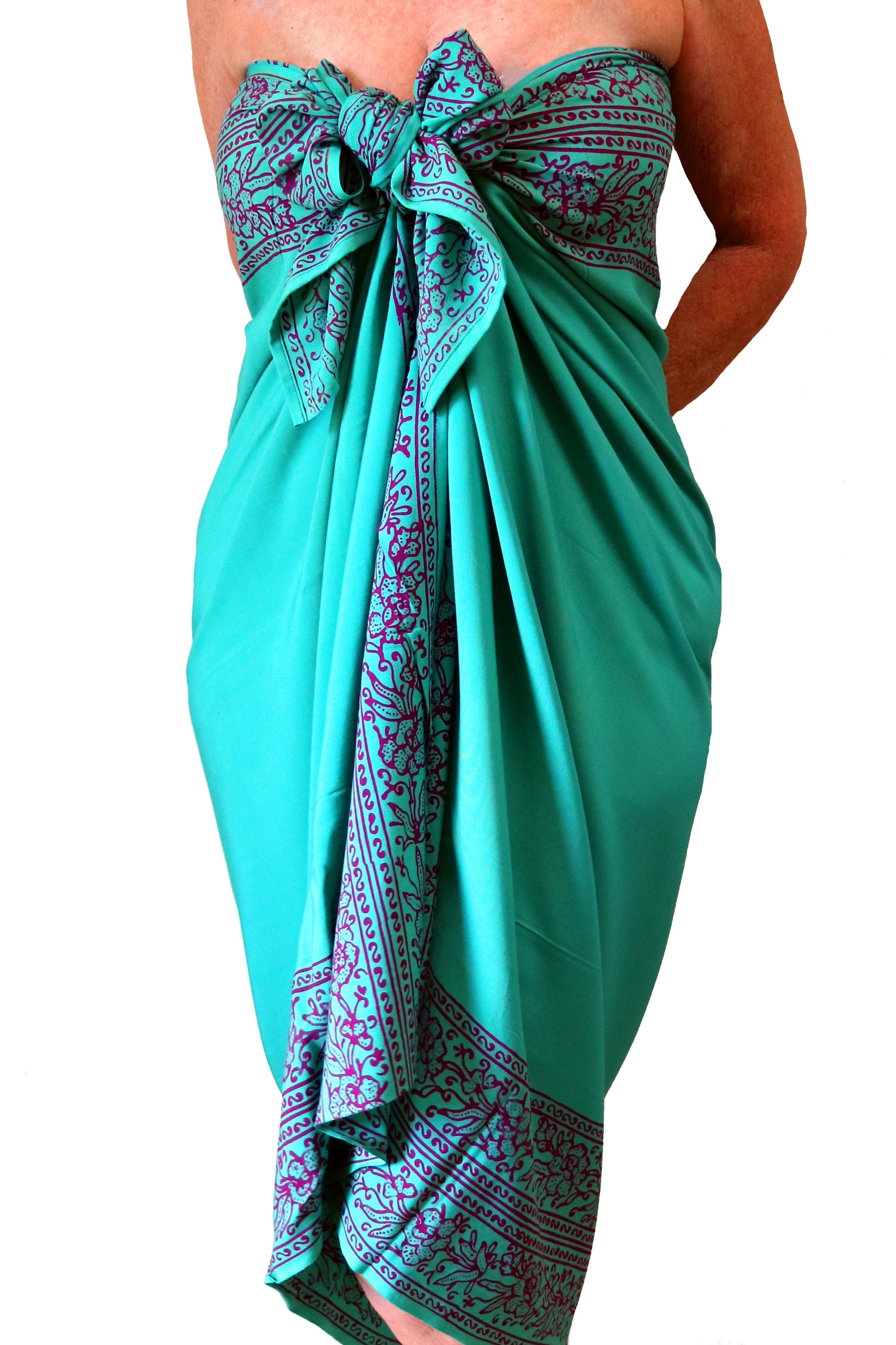 Teal Sarong Beach Wrap Skirt or Dress - Batik Pareo - Women's Resort ...