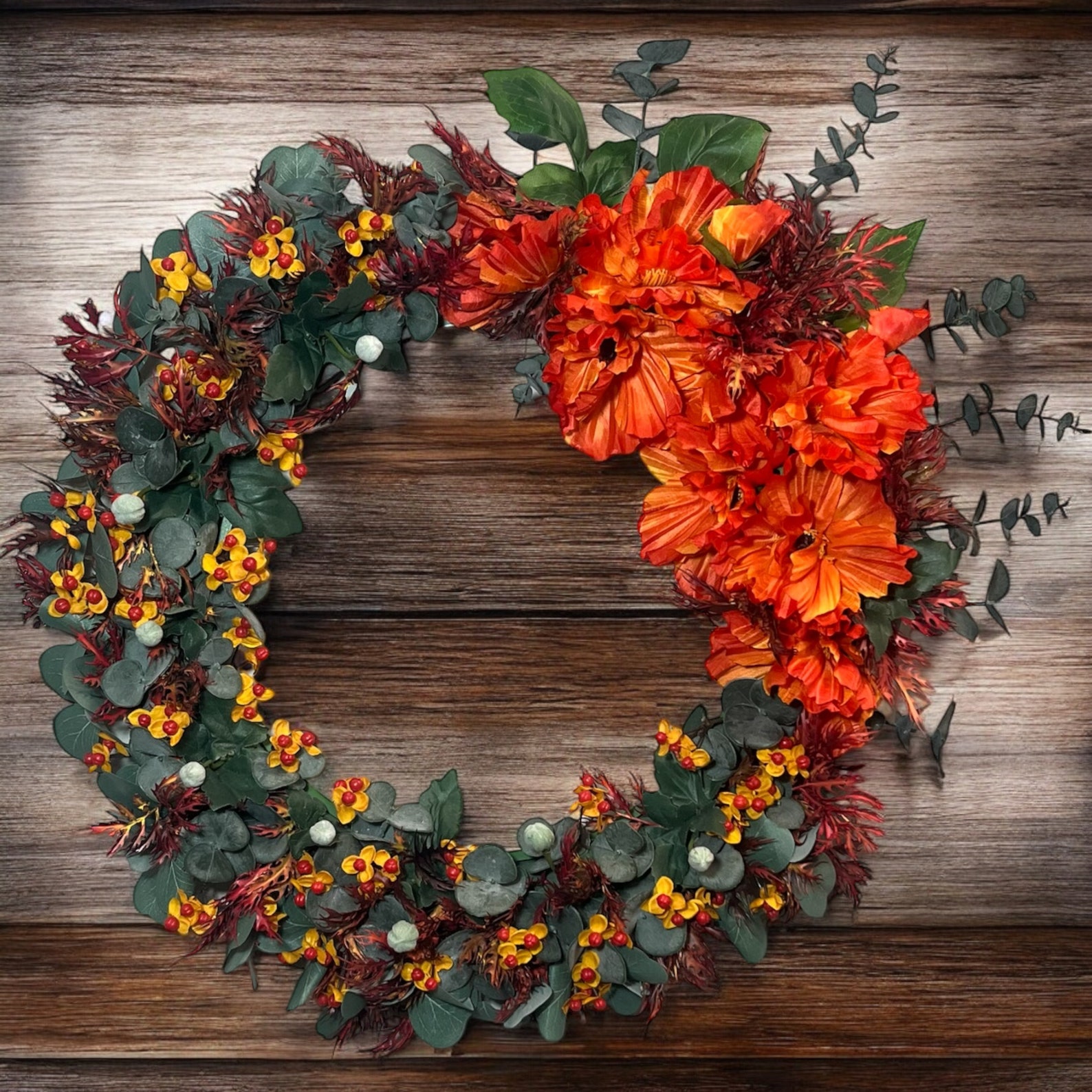 Rustic Fall Wreaths for Front Door,orange Poppy Autumn Farmhouse Wreath ...