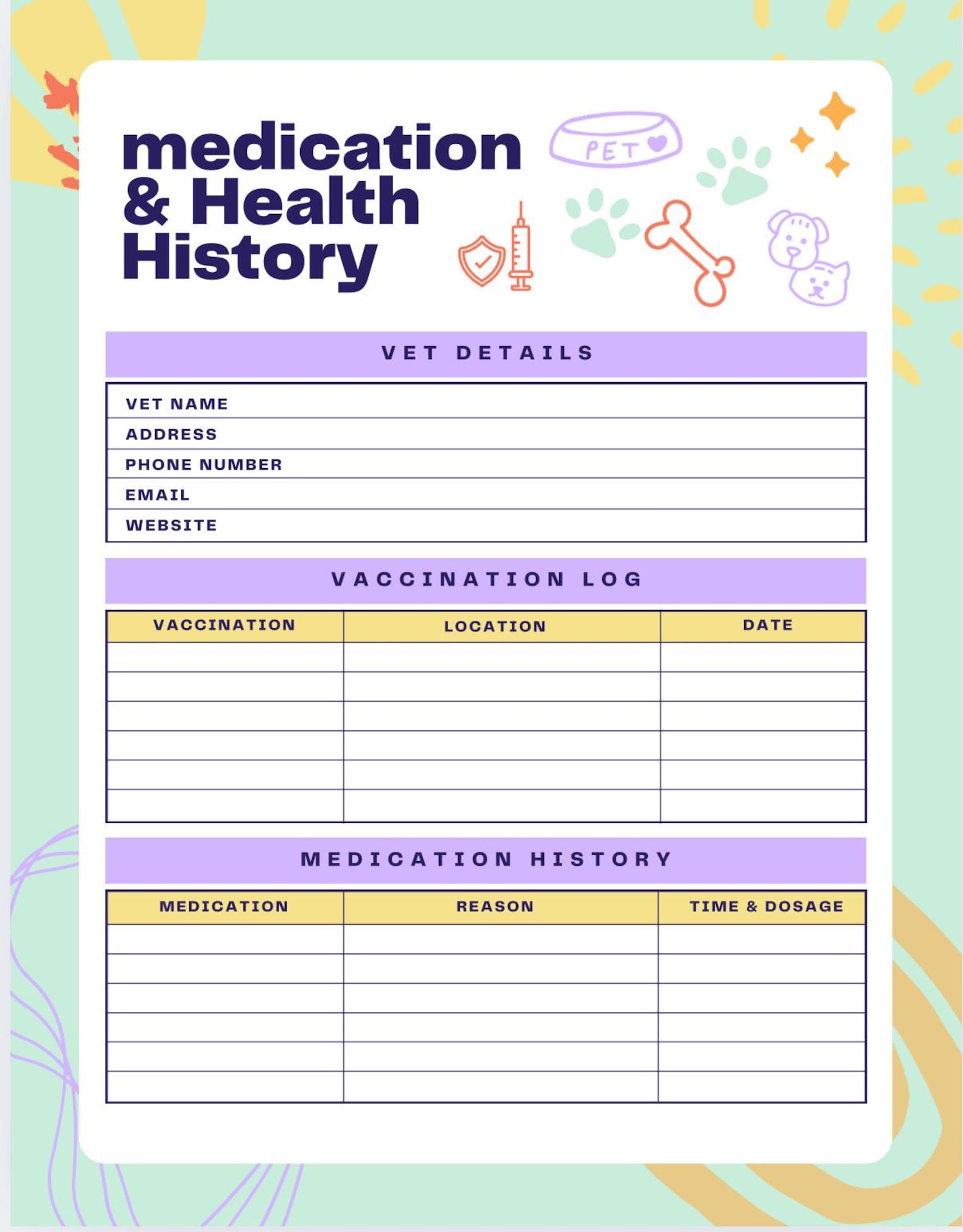 Pet Journal, Pet Memory Book, Pet Health Tracker, Pet Care Log, Pet ...