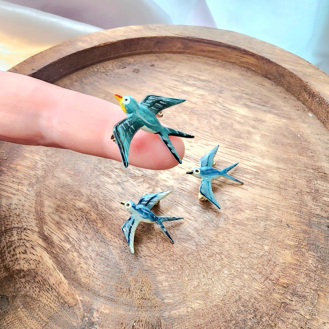 Vintage Blue Bird Scatter Pins - 1950s Tiny Birds - Set of 3 - Etsy