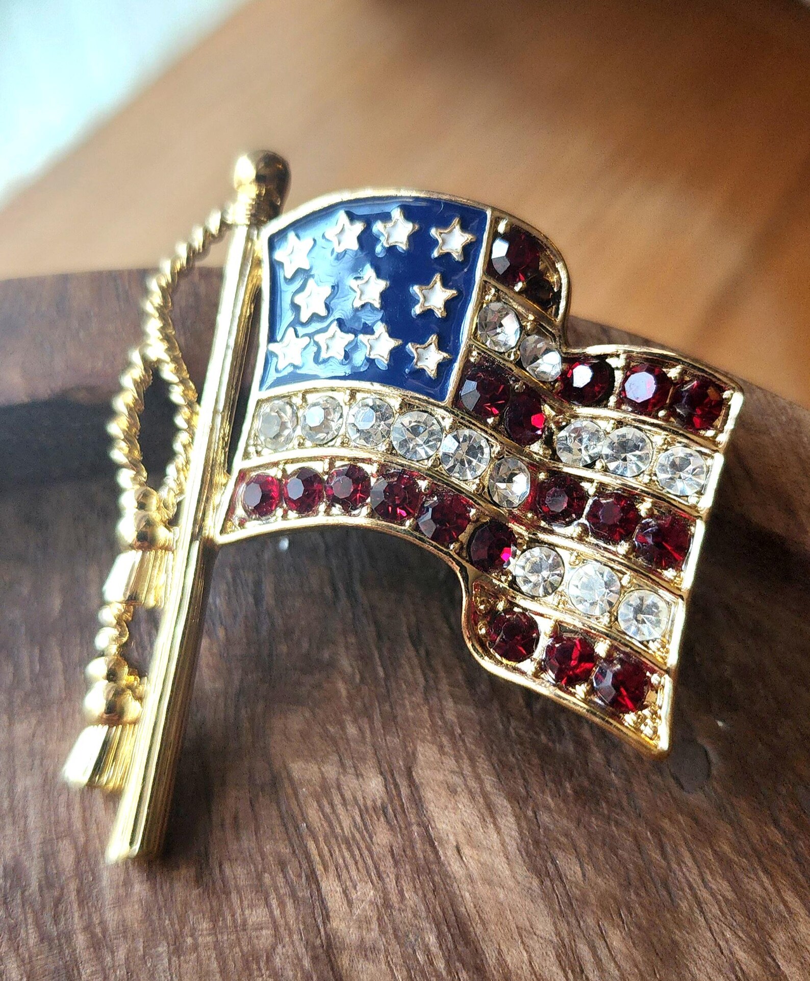 Vintage NAPIER Flag Brooch USA Rhinestone Flag in Gold - Etsy