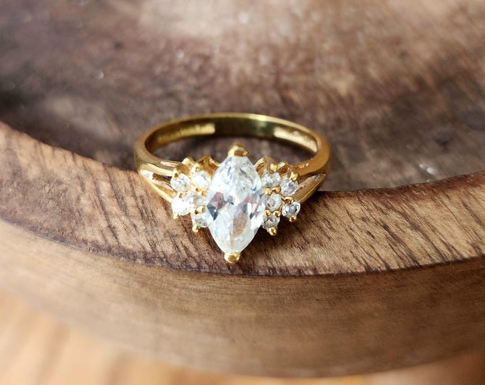Vintage Gold and Crystal CZ Engagement Ring Size 11.5 14KT HGE LIND ...
