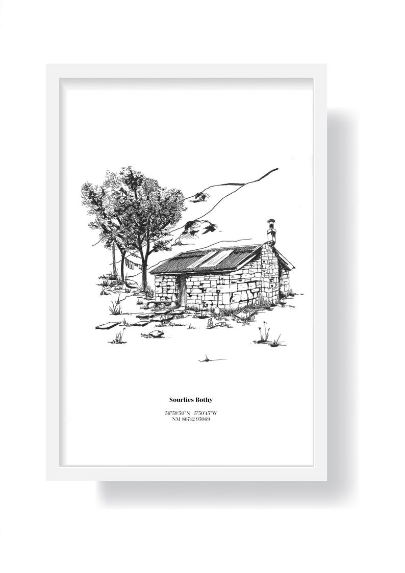 Bothy Series. Sourlies Bothy, Scotland. Hand Drawing on Paper. Ink, A4 ...