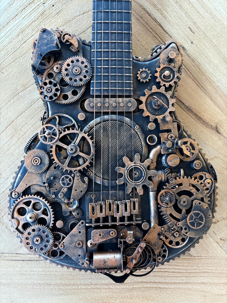 Electric Steampunk Guitar From Gears and Metal Music Wall Art ...