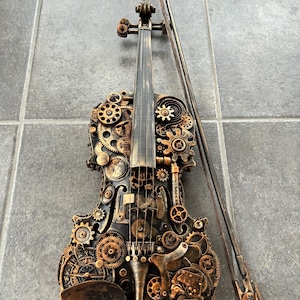 Steampunk Violin With Gears and Metal Elements Musical Instrument With ...