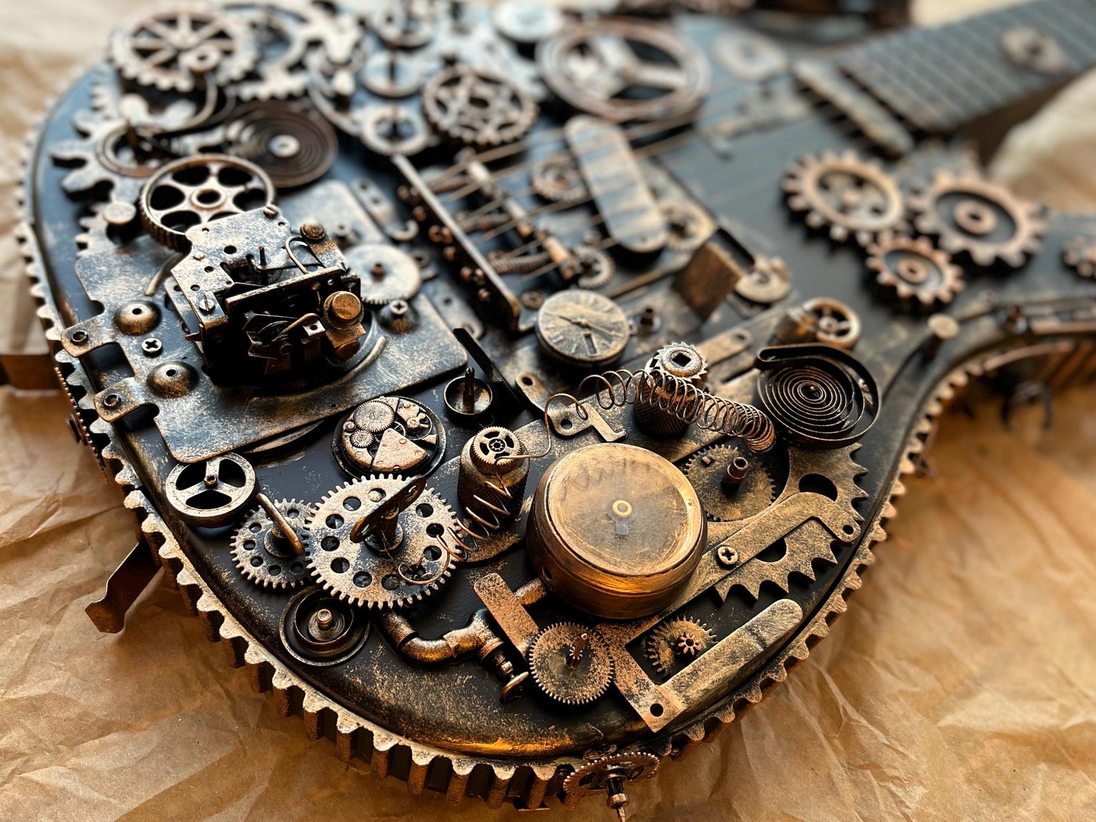 Electric Steampunk Guitar From Gears and Metal Music Wall Art ...