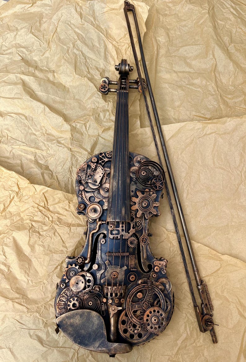 Steampunk Violin With Gears and Metal Elements Musical Instrument With ...