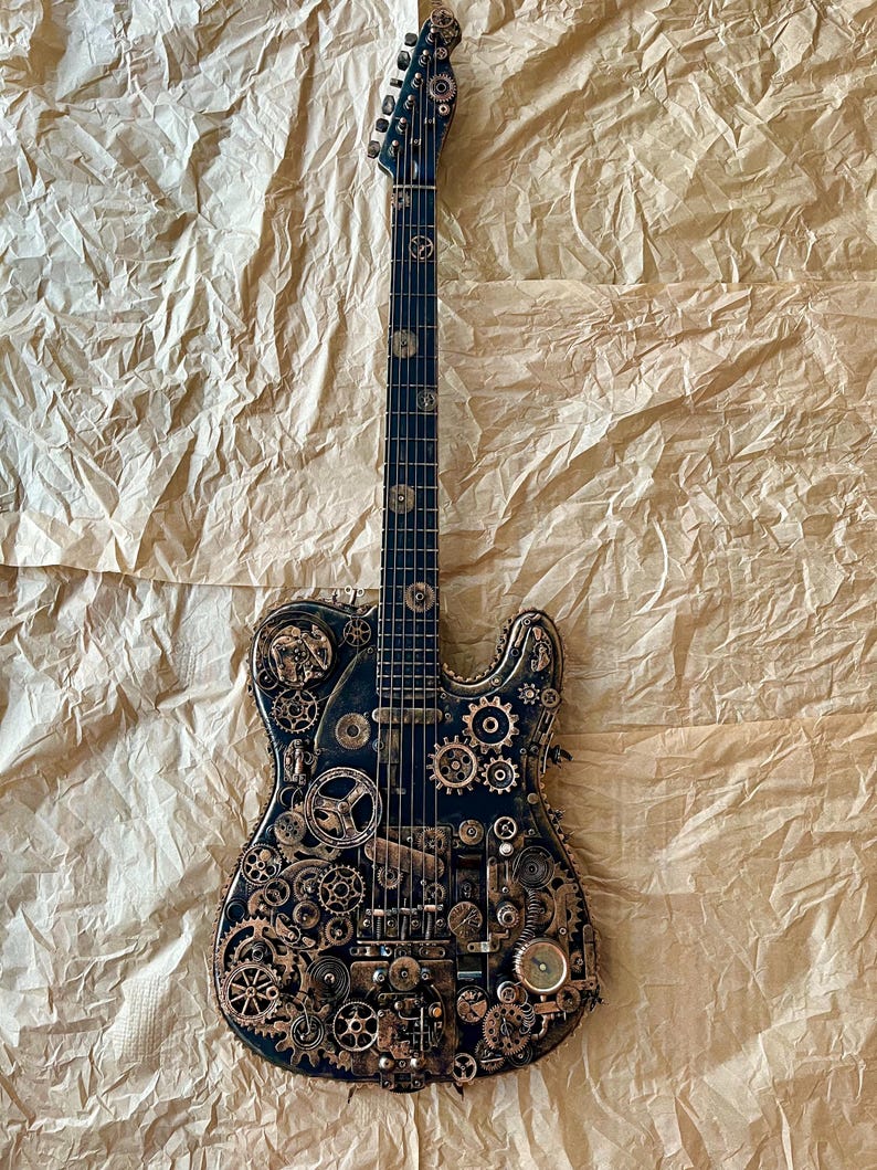 Electric Steampunk Guitar From Gears and Metal Music Wall Art ...