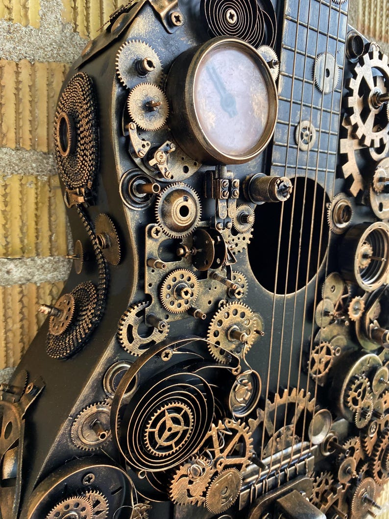 Steampunk Guitar, Industrial Decor Guitar With Gears Guitar Lover Gifts ...