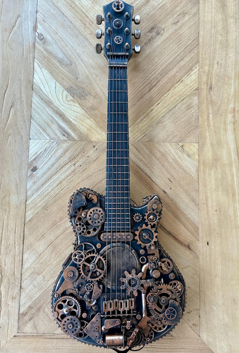 Electric Steampunk Guitar From Gears and Metal Music Wall Art ...