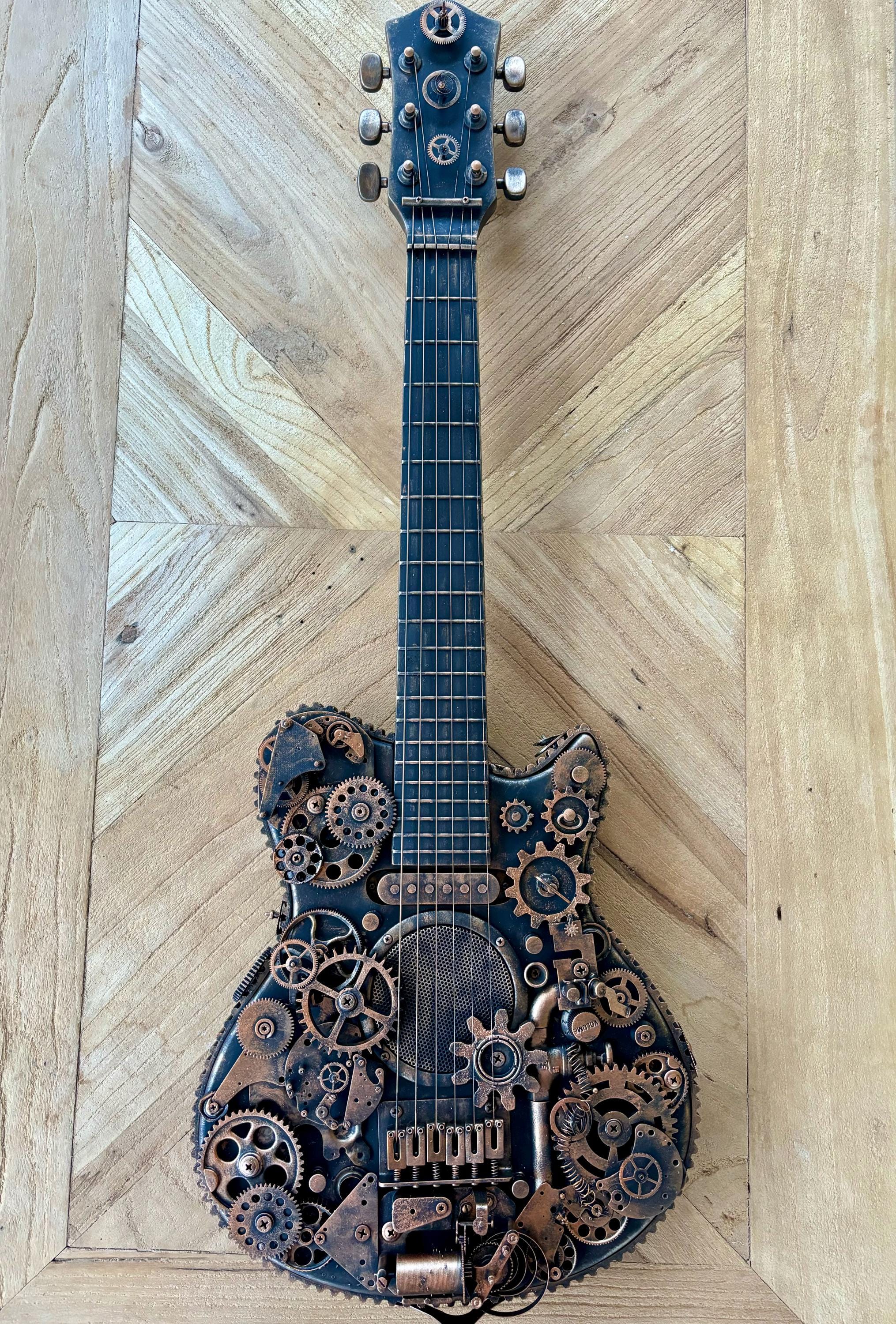 Electric Steampunk Guitar From Gears and Metal Music Wall Art ...
