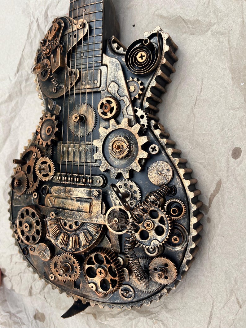 Electric Steampunk Guitar From Gears and Metal Music Wall Art ...