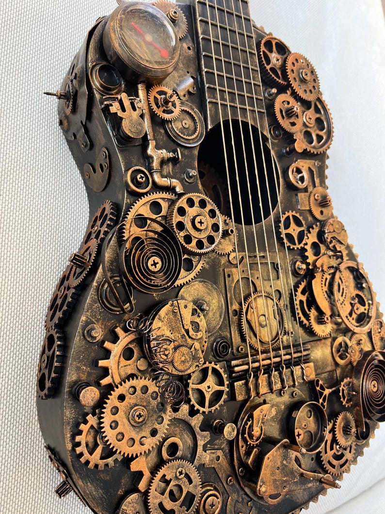 Steampunk Guitar, Industrial Decor Guitar With Gears Guitar Lover Gifts ...