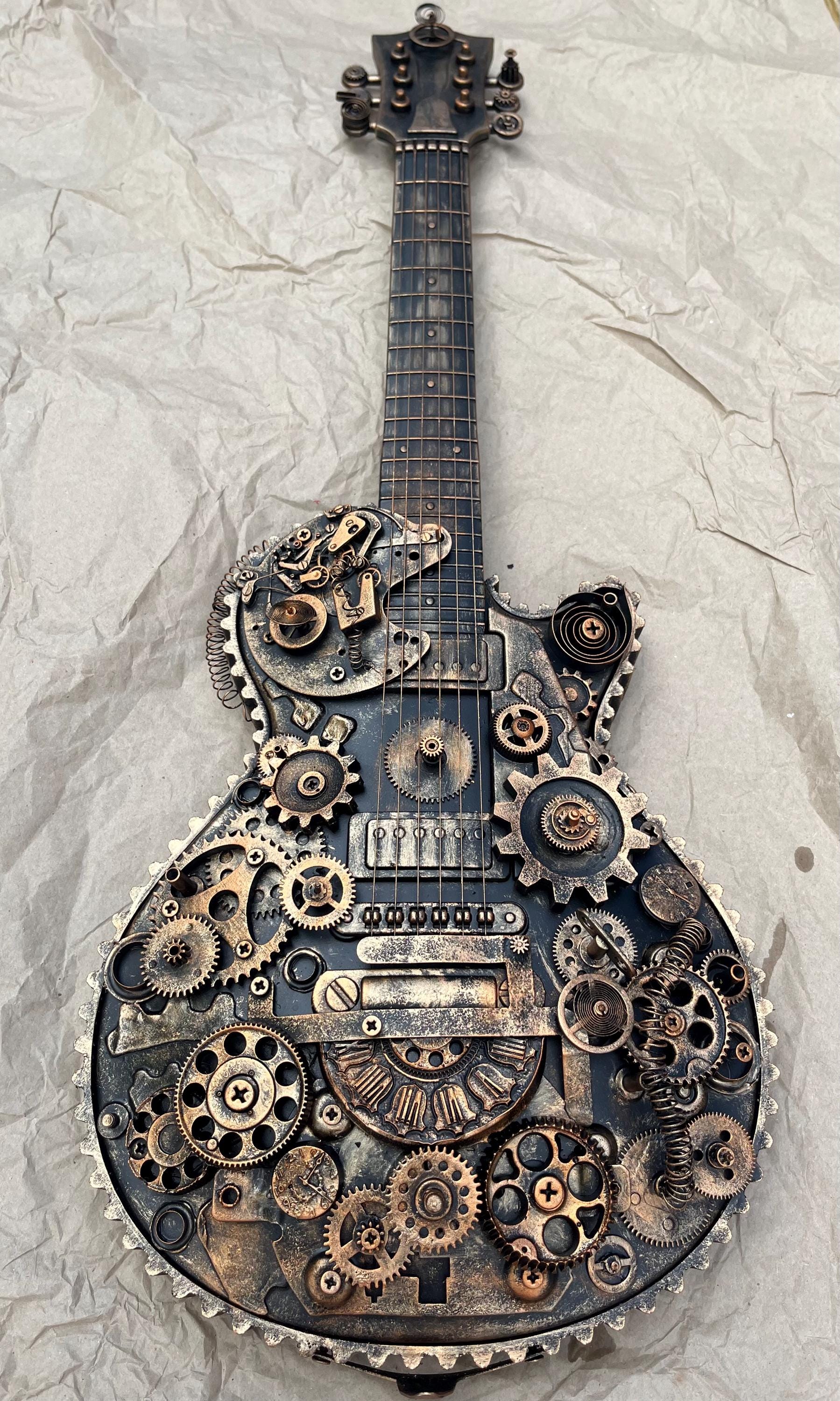 Electric Steampunk Guitar From Gears and Metal Music Wall Art ...