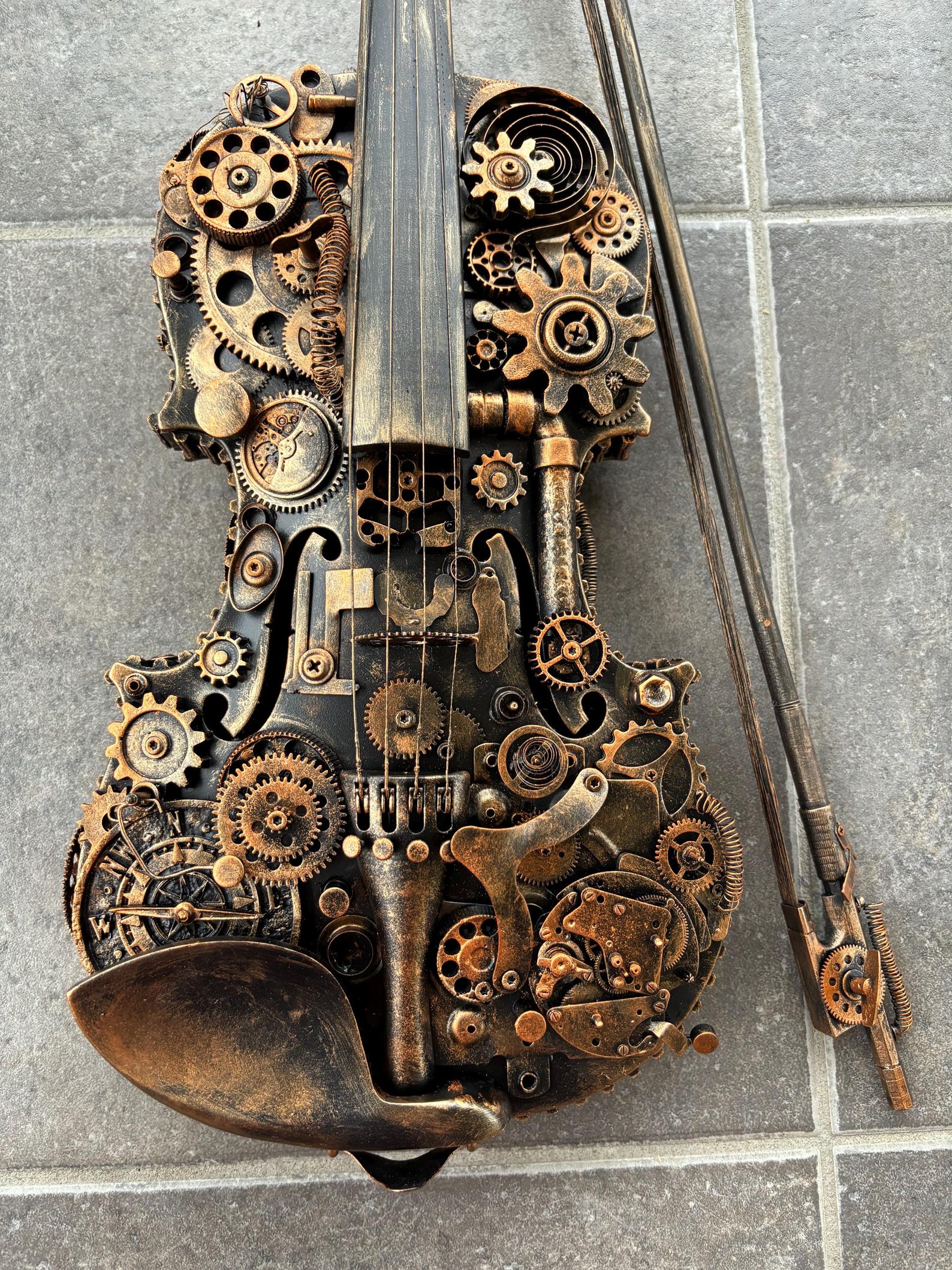 Steampunk Violin With Gears and Metal Elements Musical Instrument With ...