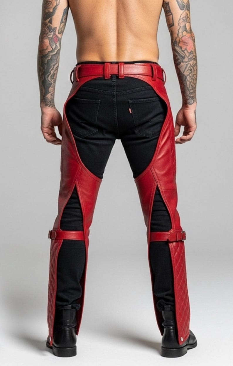 Handmade Red Quilted Leather Biker Chaps – Motorcycle Festival Costume ...