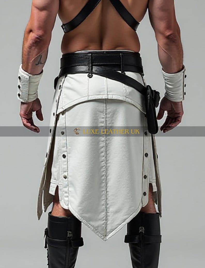 Men's Leather Gladiator Kilt Skirt - White Warrior Costume, Steampunk ...