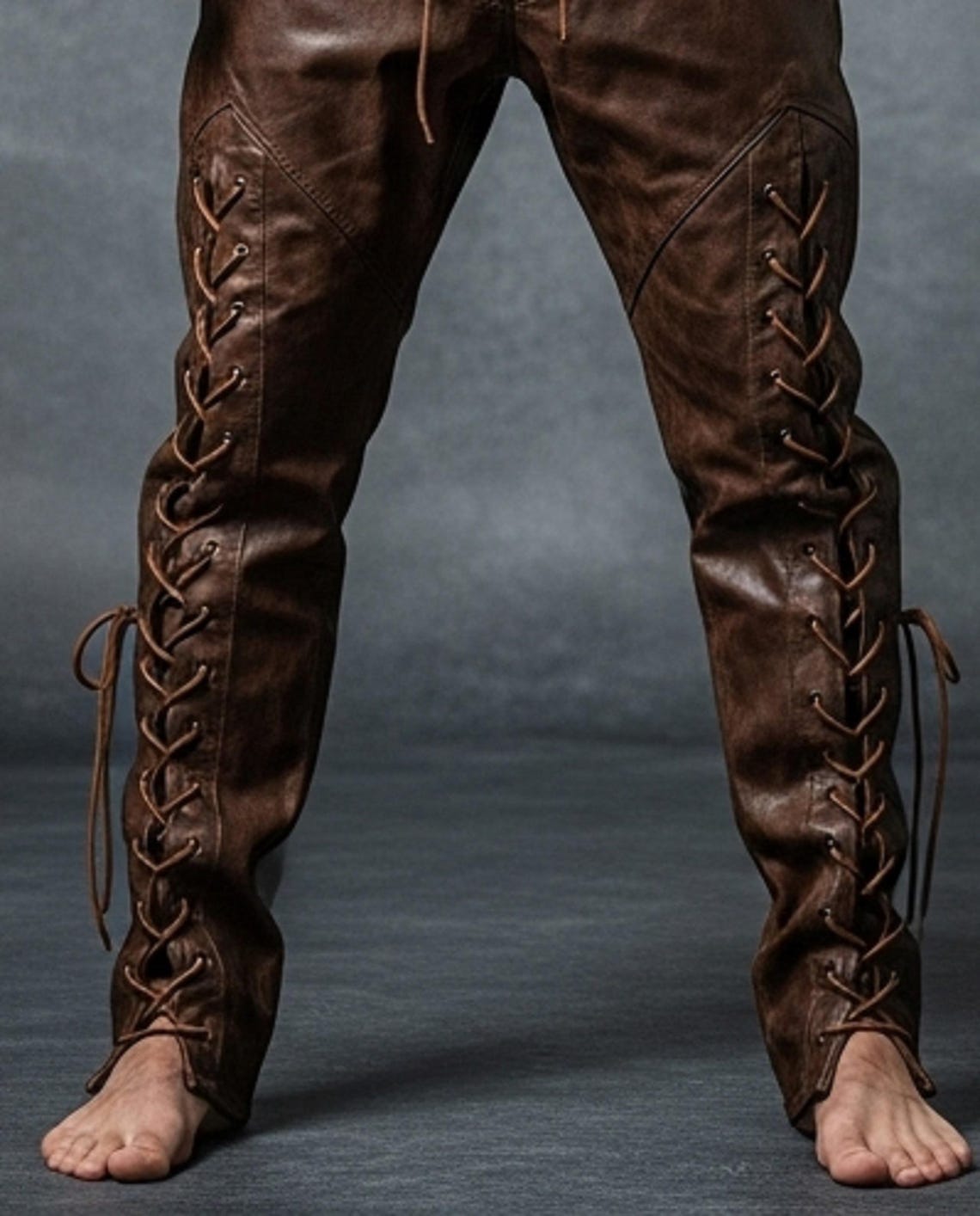Men's Gothic Brown Leather Lace-up Pants - Viking Renaissance LARP ...