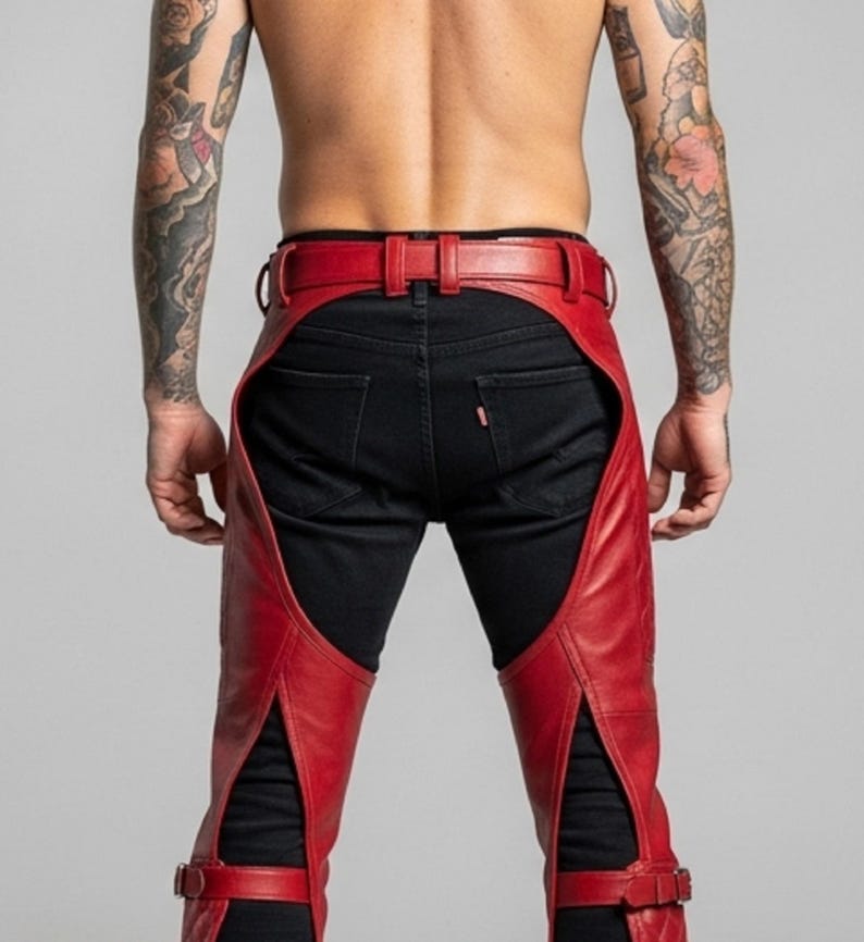 Handmade Red Quilted Leather Biker Chaps – Motorcycle Festival Costume ...