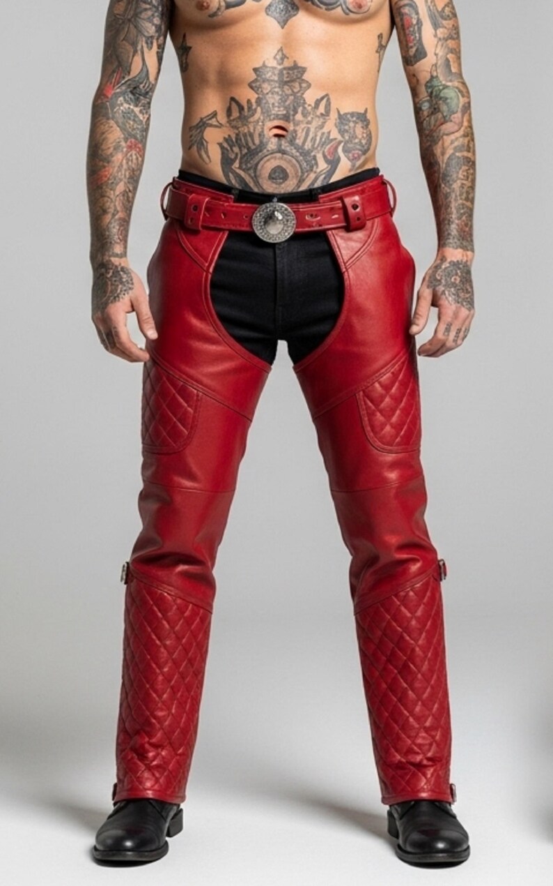 Handmade Red Quilted Leather Biker Chaps – Motorcycle Festival Costume ...