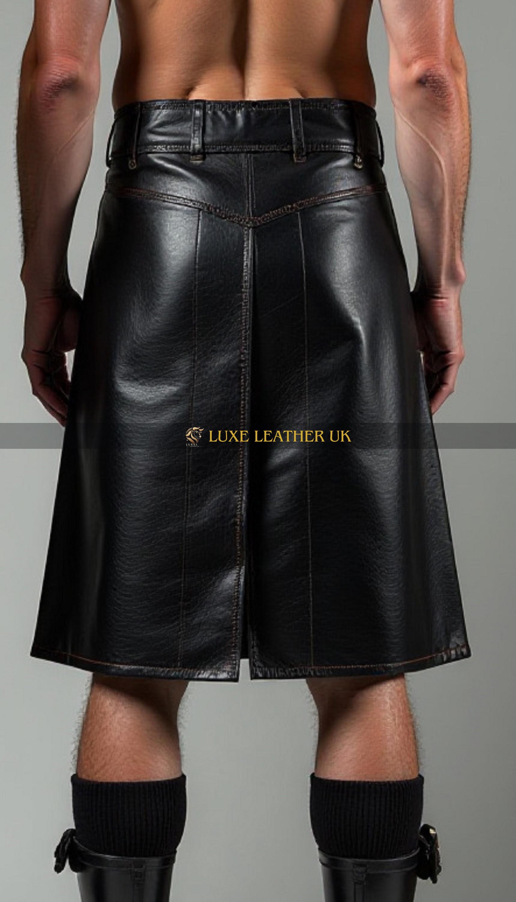 Men's Leather Kilt Handmade Black Leather Kilt Genuine Leather Utility ...