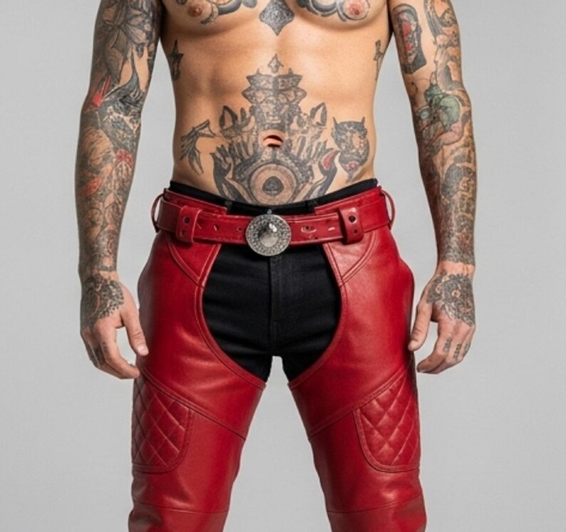 Handmade Red Quilted Leather Biker Chaps – Motorcycle Festival Costume ...