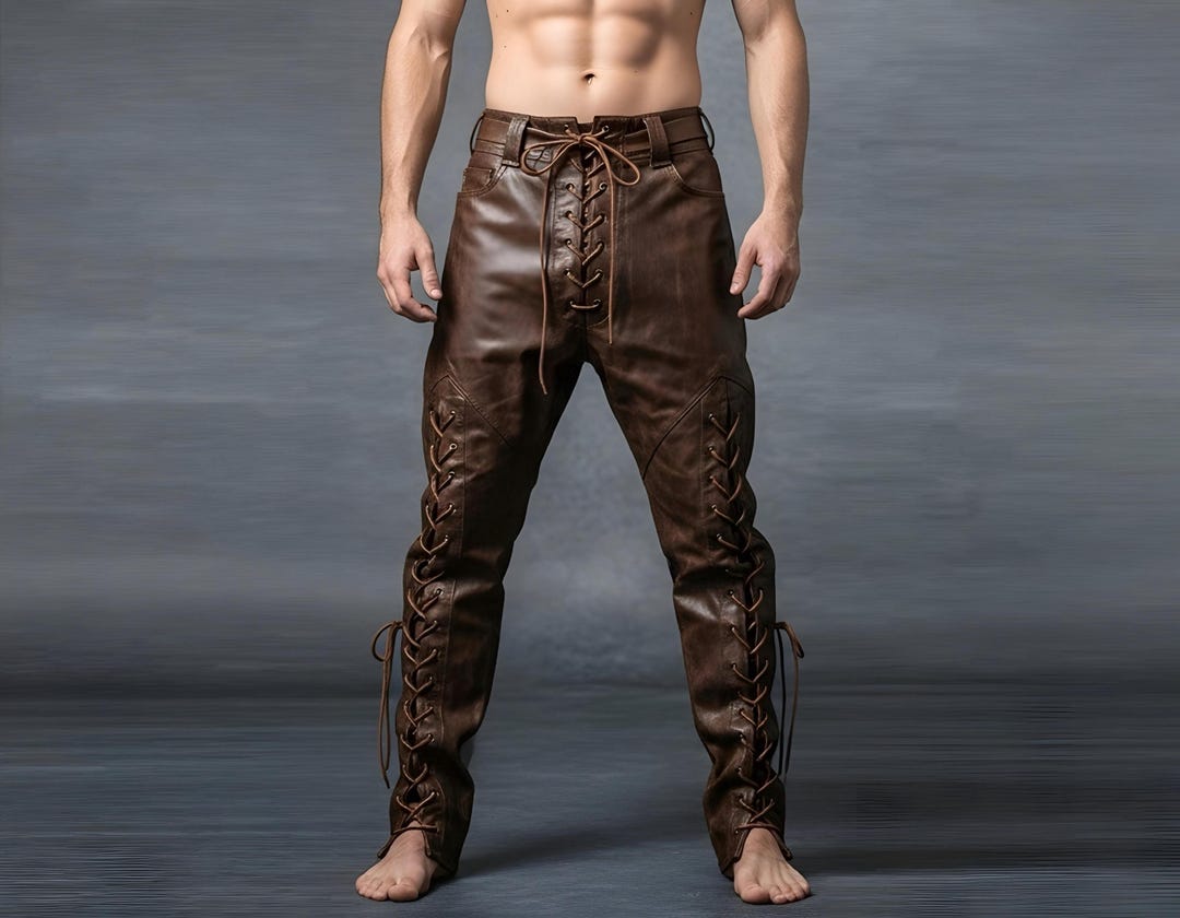 Men's Gothic Brown Leather Lace-up Pants - Viking Renaissance LARP ...