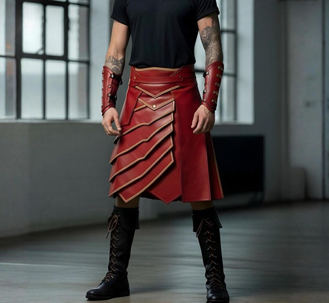 Red & Gold Leather Warrior Kilt - Handmade Gladiator Armor Skirt ...