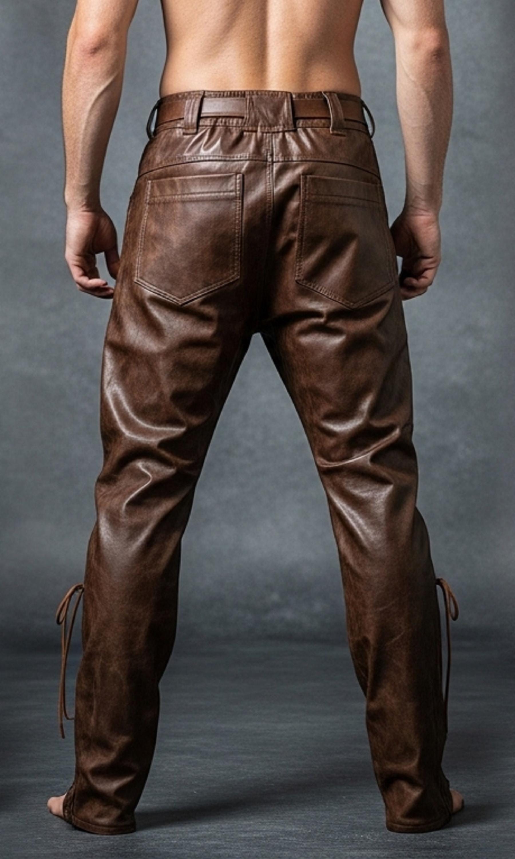 Men's Gothic Brown Leather Lace-up Pants - Viking Renaissance LARP ...