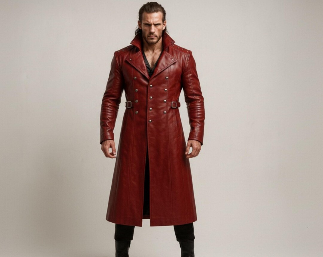 Men's Red Leather Gothic Trench Coat - Vampire Duster Overcoat - Etsy