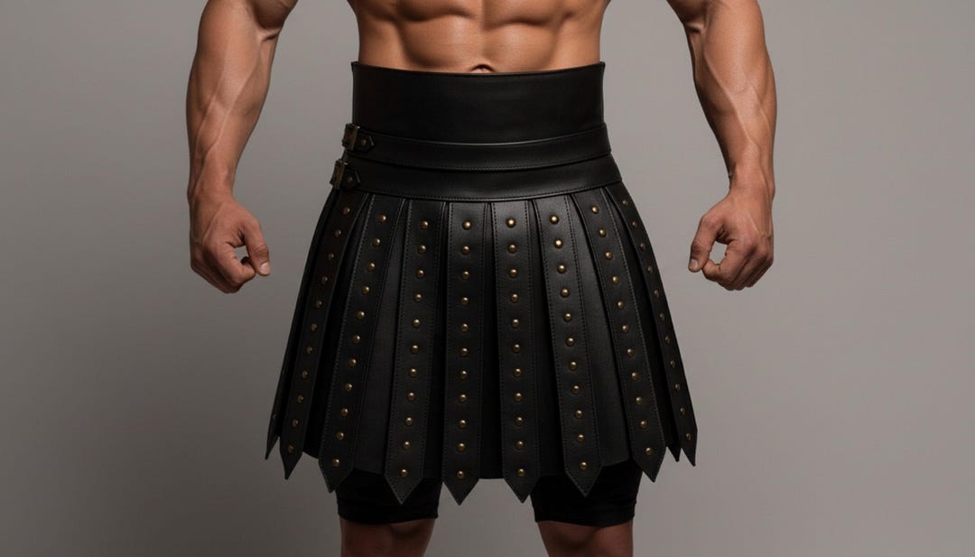 Men's Viking Gladiator Black Leather Kilt - Handmade Studded Spartan ...