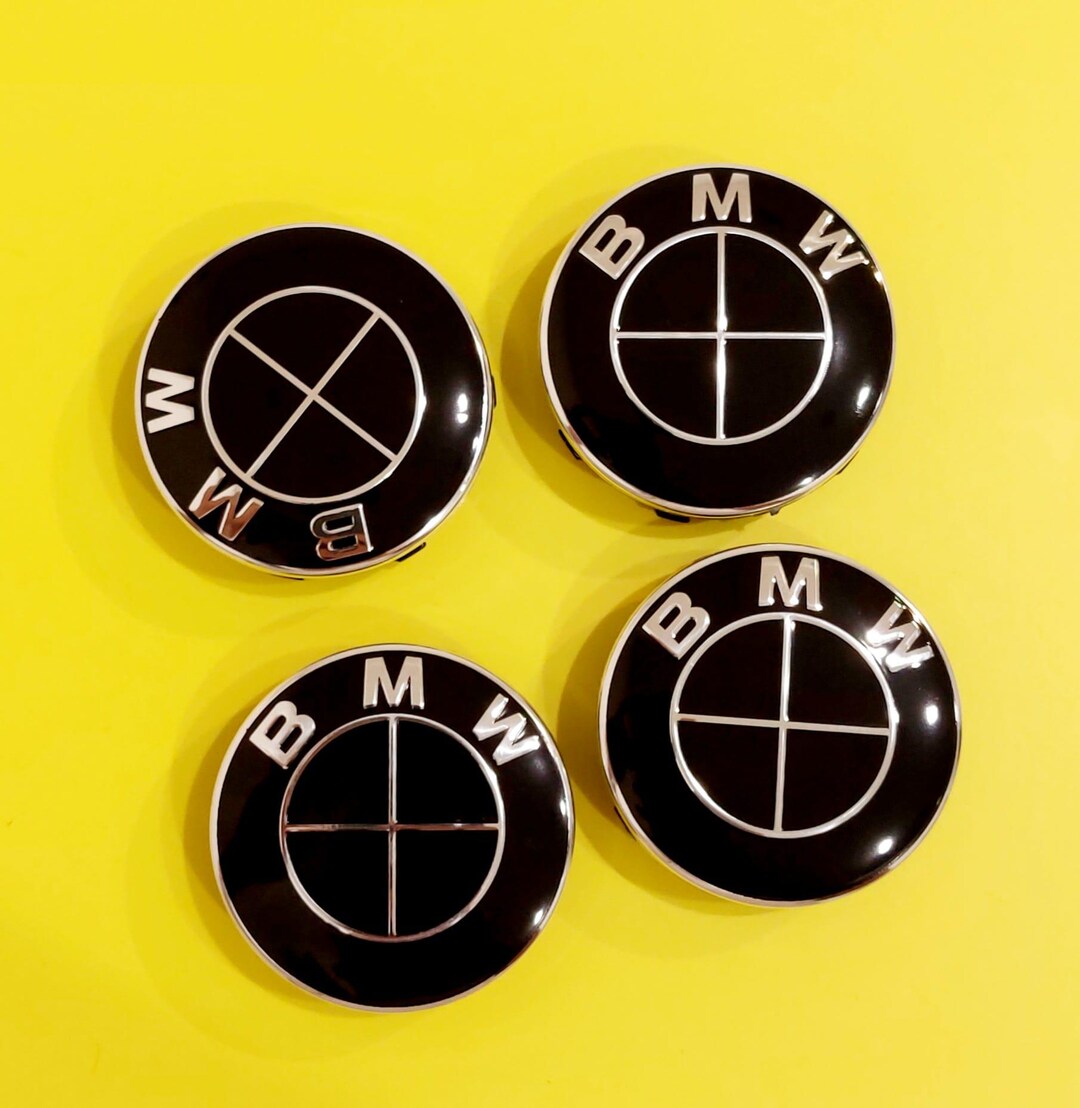 BMW 56mm/68mm Wheel Hub Center Caps BMW 4pcs all Black/ Chrome Logo ...