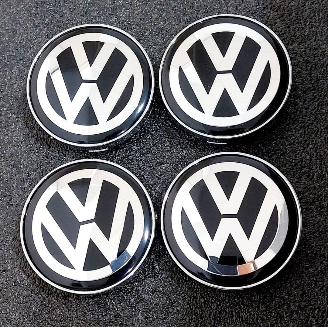 60mm Set of 4 VW Wheel Center Caps Black/chromed Hub Caps, OEM ...