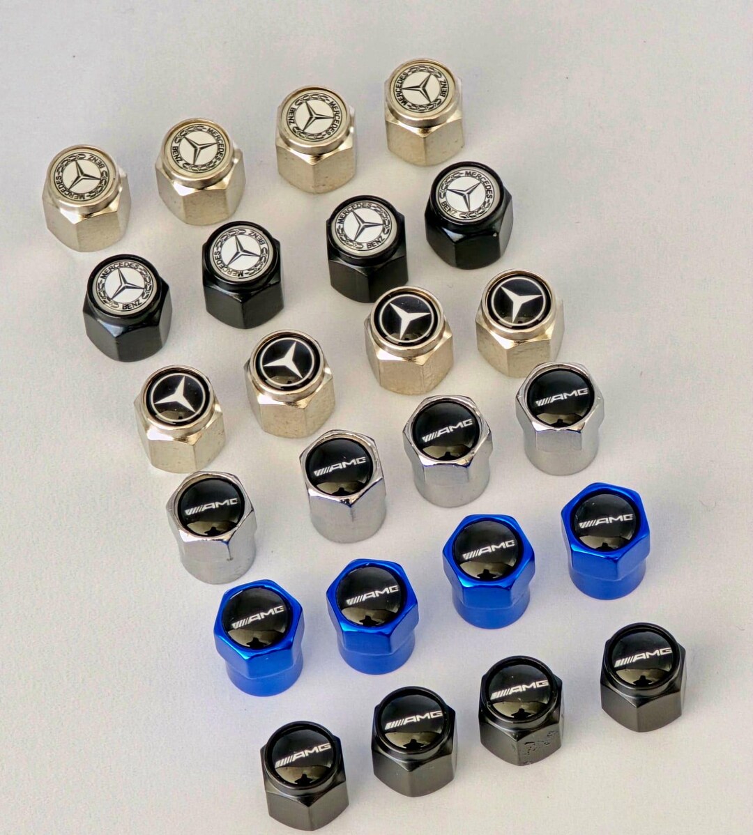 Set of 4 Blue Tire Valve Dust Caps for AMG Mercedes-benz Stylish ...