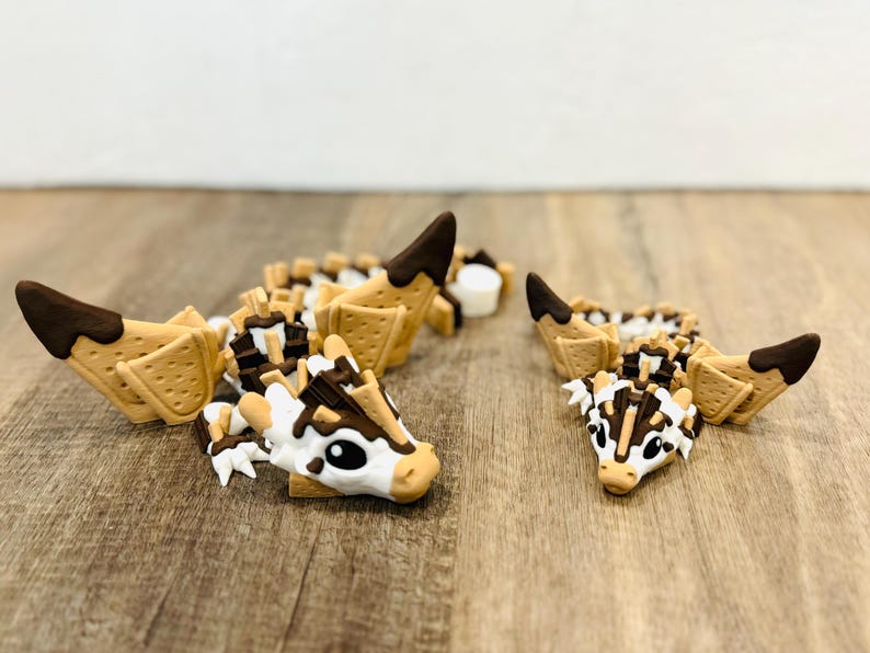 3d Printed S'mores Dragon - Marshmallow Dragon - Fidget - Cute Dragon ...