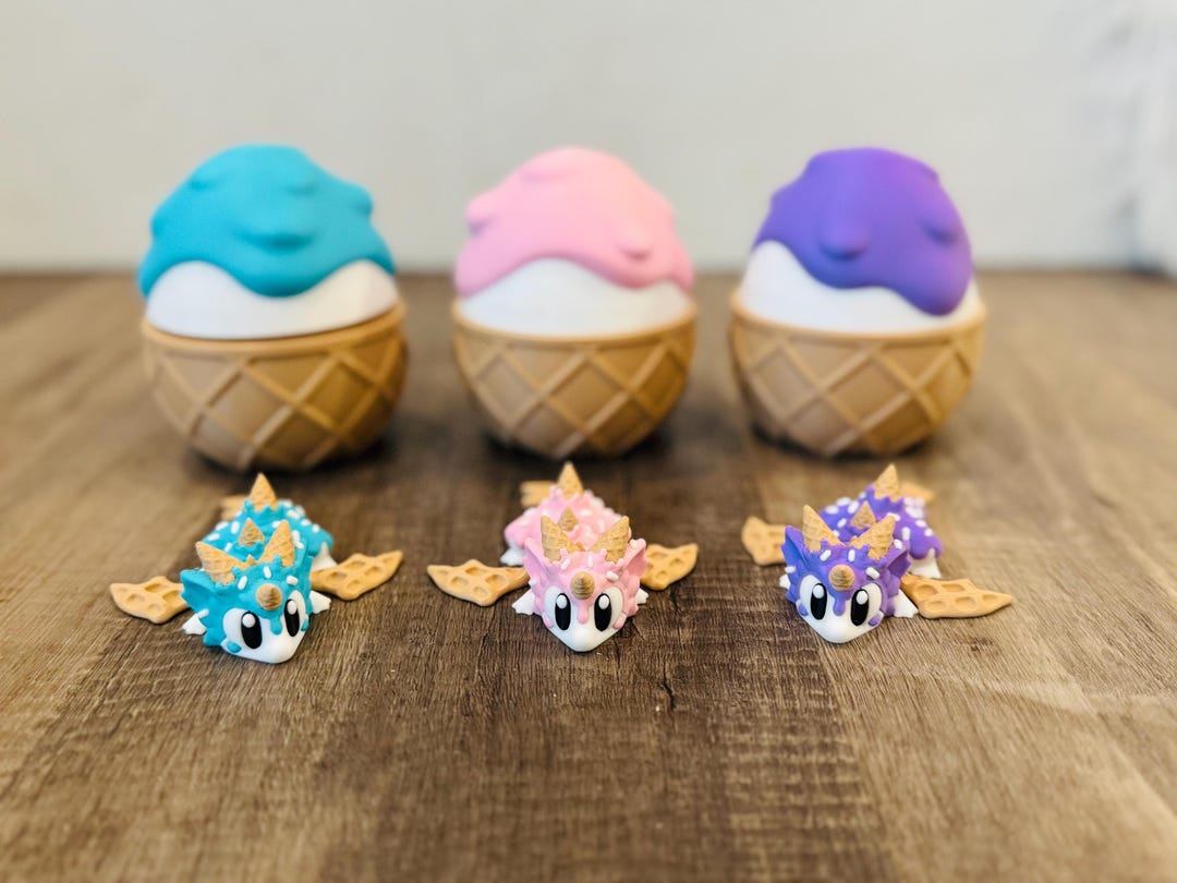 3d Printed Ice Cream Dragon With Egg - Dragon Fidget - Girly Dragon ...