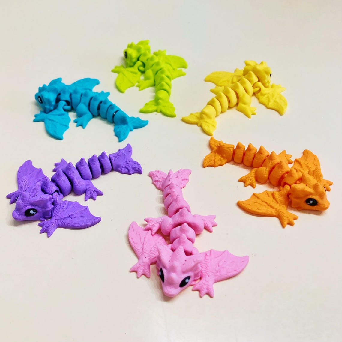 Set of 6 Adorable Tiny Rainbow Dragons/wyverns - Mini 3d Print - Cute ...