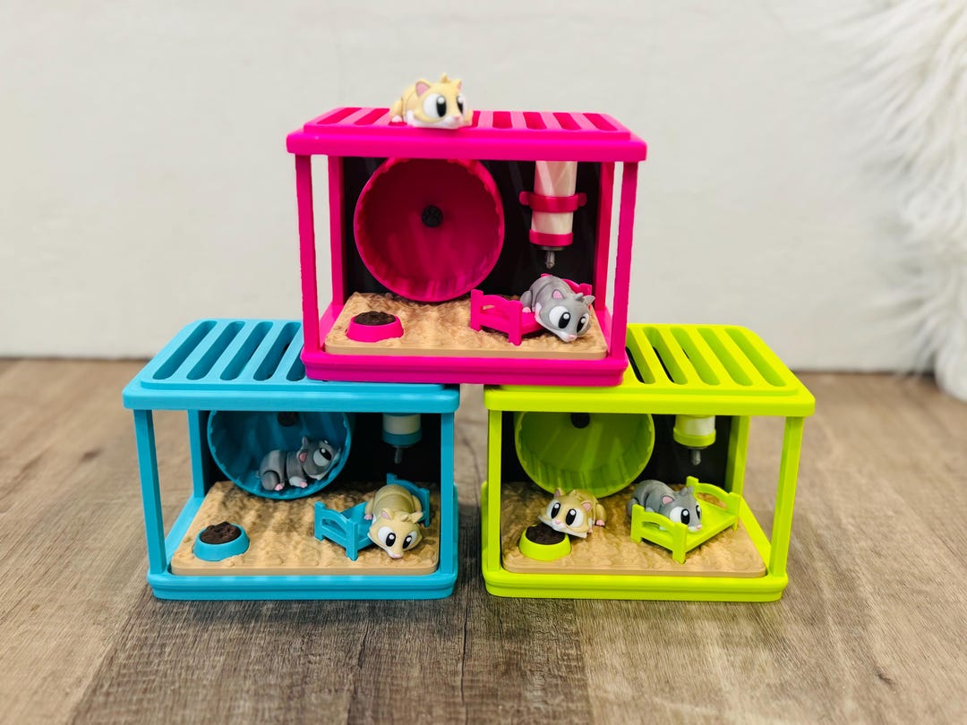 3d Printed Hamster Cage With With Hamsters and Spinning Wheel - Pretend ...