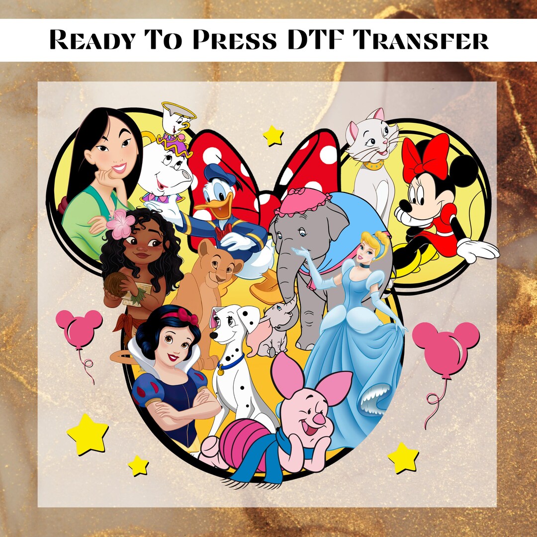 All Disney Characters İnside Mickey Head DTF Transfer Ready to Press ...