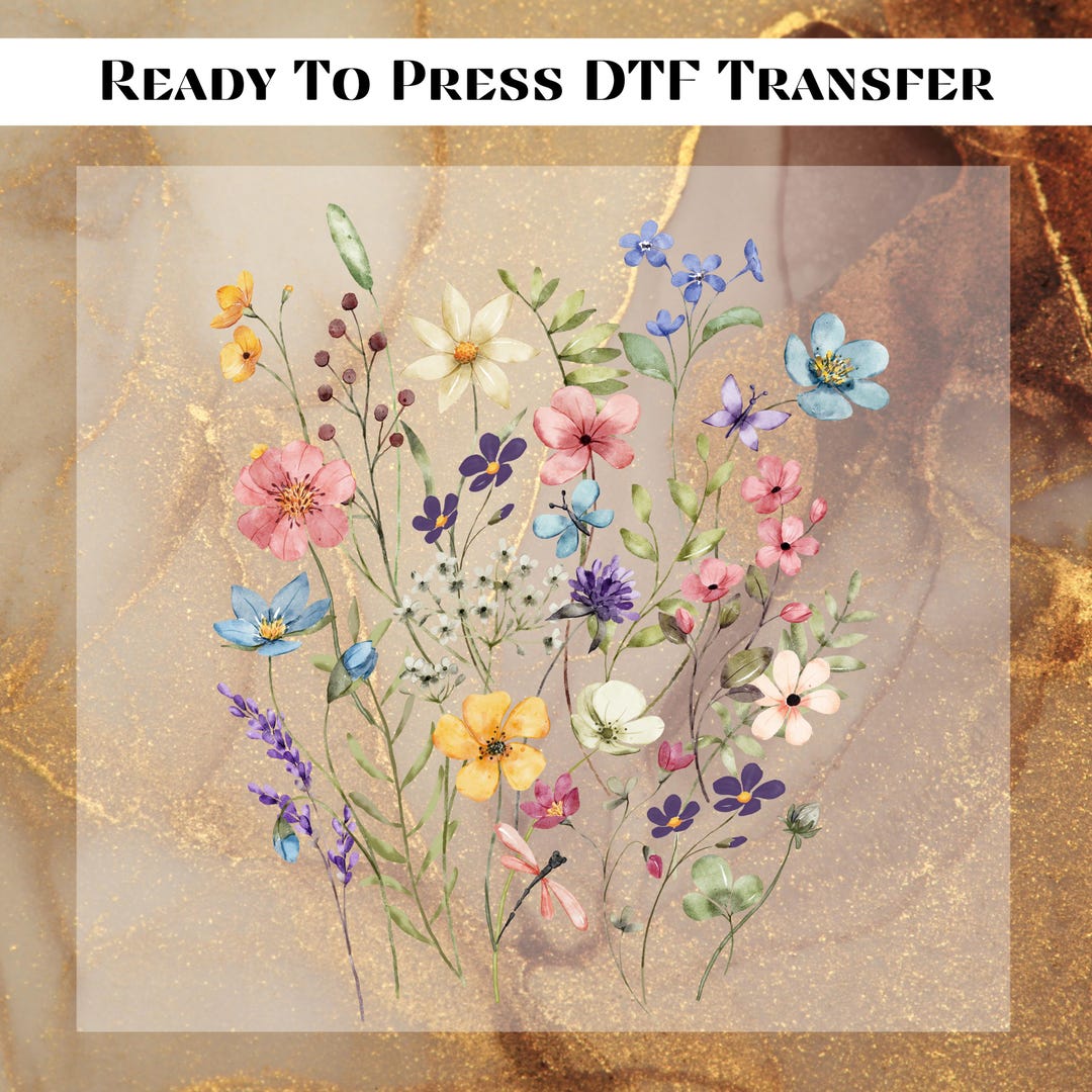 Wildflower Flowerbed DTF Transfer, Printable Watercolor Ready to Press ...