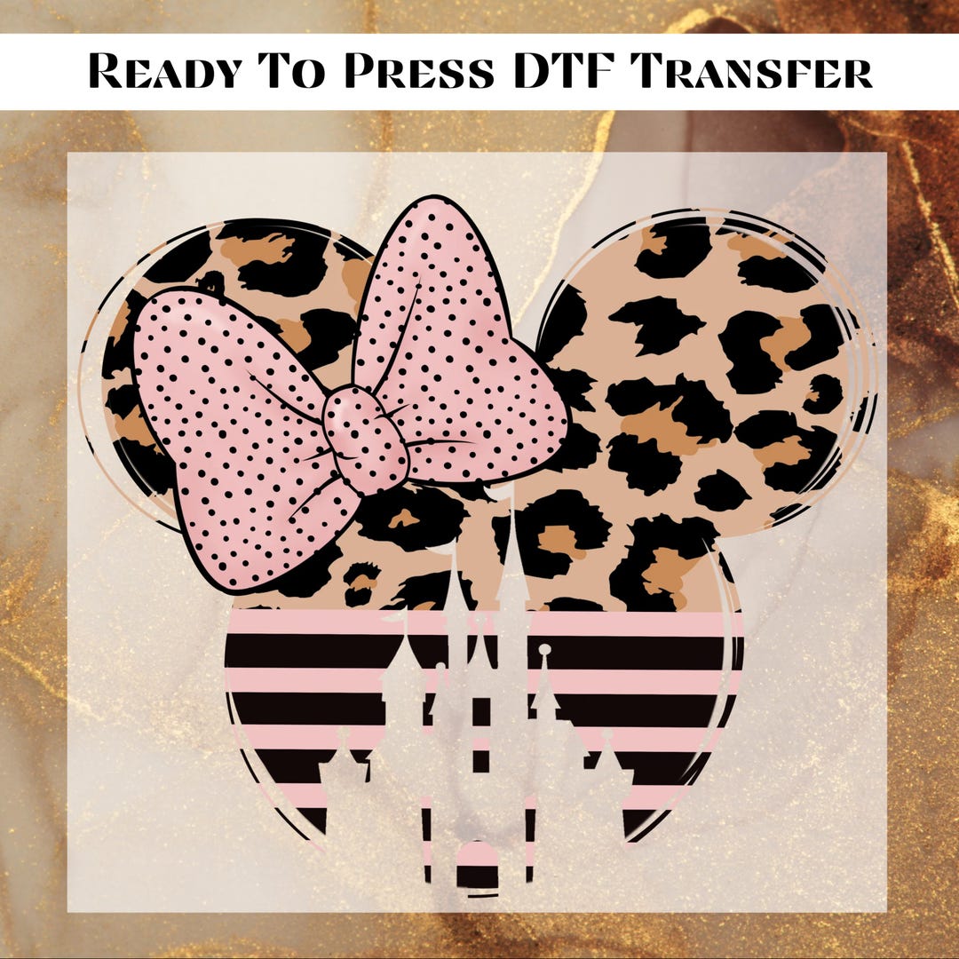 Leopard Print Minnie Mouse Head DTF Transfer for Ready to Press, Cute ...