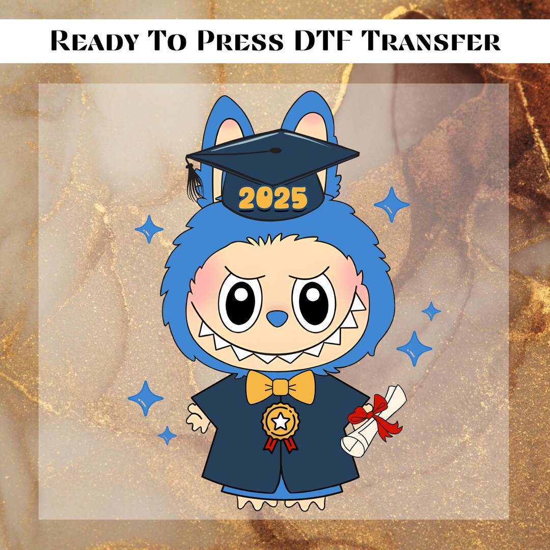 Labubu Graduation DTF Transfer Ready to Press, Pastel Character Apply ...