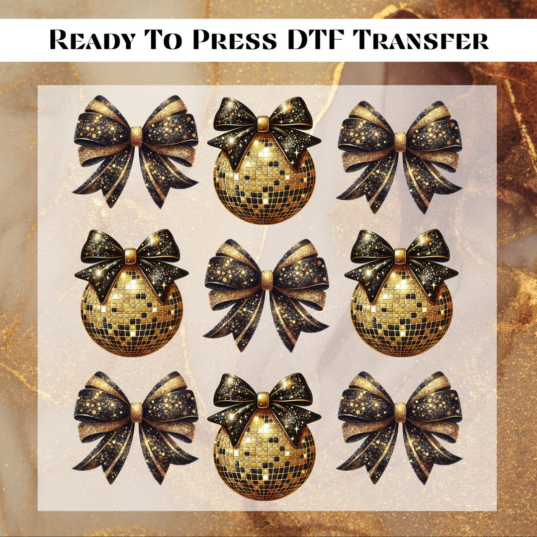 Happy New Year 2025 DTF Print, Gold Coquette Bow Ready to Press, Retro ...