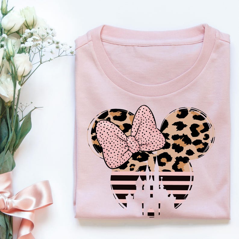 Leopard Print Minnie Mouse Head DTF Transfer for Ready to Press, Cute ...