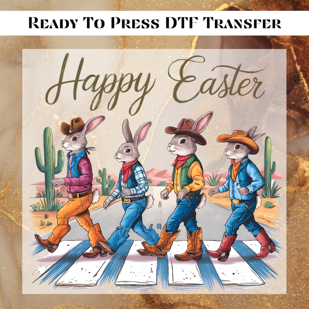 Cowboy Riding Easter Bunny DTF Transfer Ready to Press, Western Easter ...