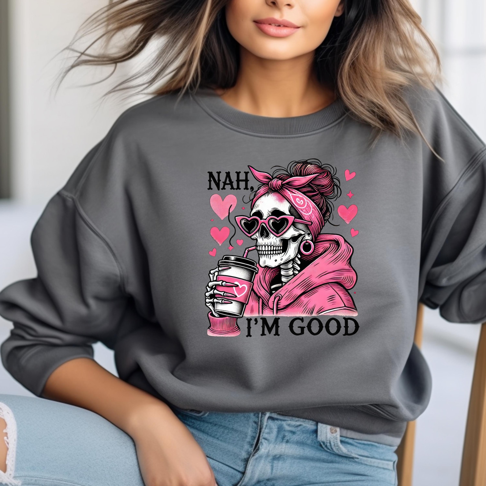 Nah I'm Good Skeleton Ready to Press, Coffee Skeleton Heart DTF Print ...