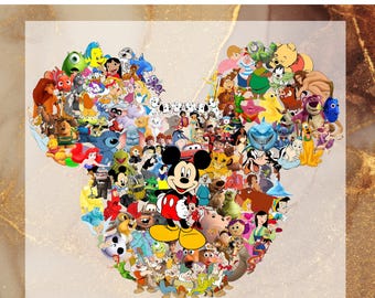 All Disney Characters Inside Mickey Head DTF Transfer for Ready to ...