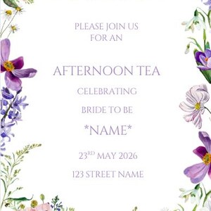 Personalised Afternoon Tea Invite for Bridal Shower Baby Shower Digital ...