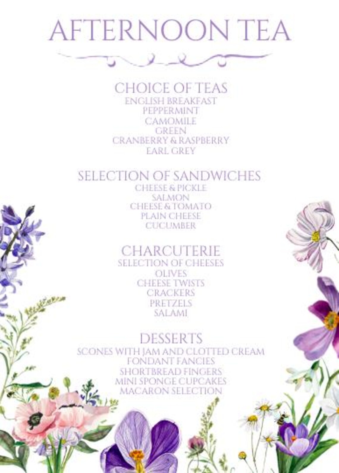 Personalised Afternoon Tea Menu for Bridal Shower Baby Shower Digital ...